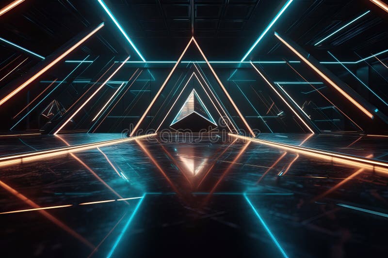Neon Triangle Dance: Futuristic Sci-Fi Stage with Tilted Lines and ...