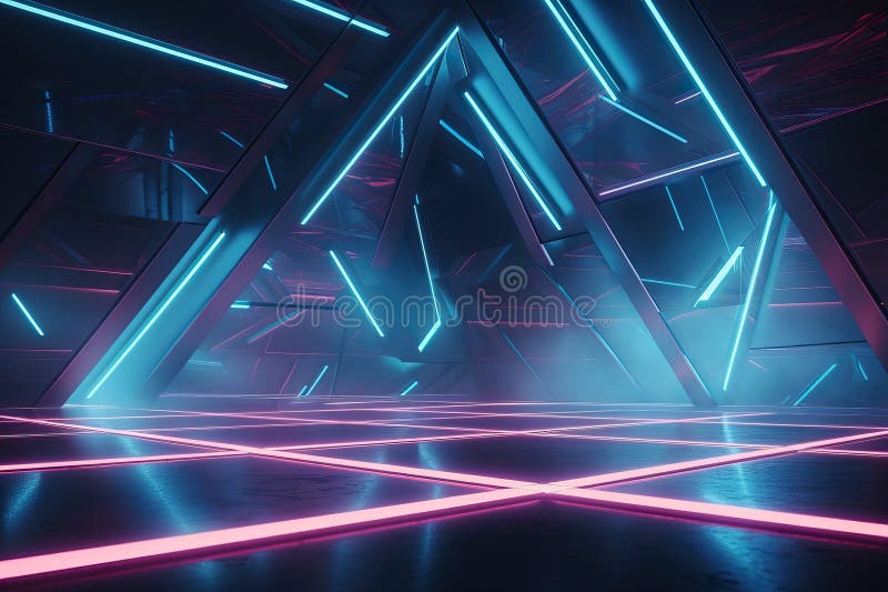 Neon Triangle Dance: Futuristic Sci-Fi Stage with Tilted Lines and ...