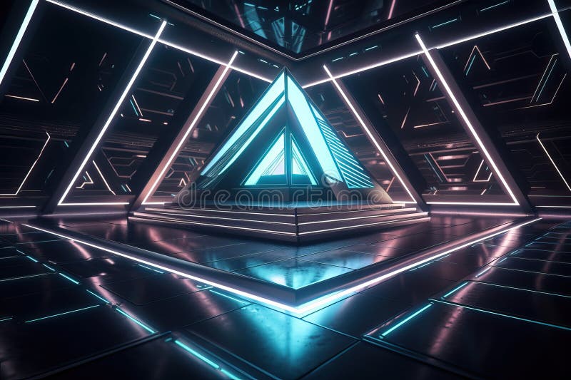 Neon Triangle Dance: Futuristic Sci-Fi Stage with Tilted Lines and ...