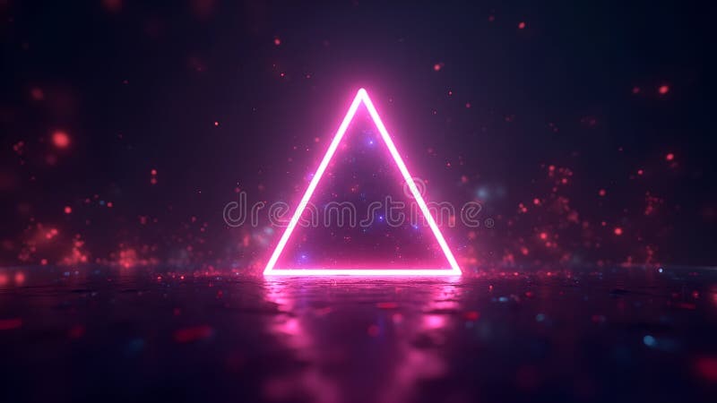 Neon Triangle in a Dark, Glowing Particle Space Stock Illustration ...