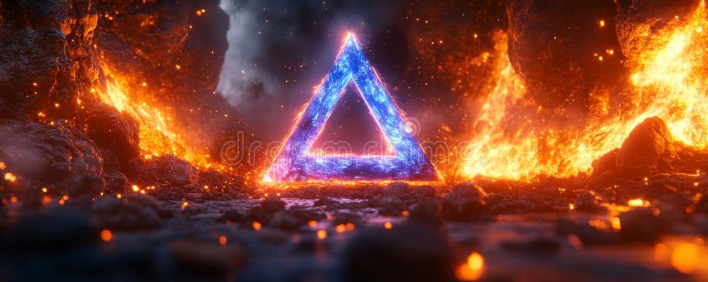 The Neon Triangle Frame with Pyramids in a Cosmic Setting is a Unique ...