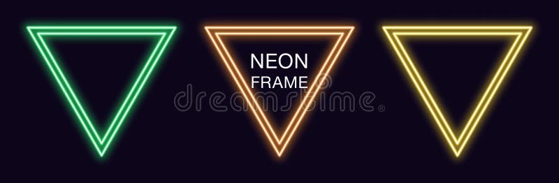 Neon Triangle Frame. Set of Triangular Neon Border with Double Outline ...