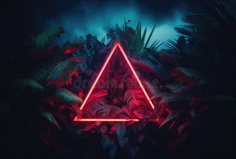 A Neon Triangle in Front of a Green Tropical Environment Stock Image ...