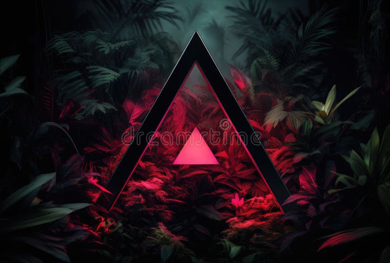 A Neon Triangle in Front of a Green Tropical Environment Stock Image ...