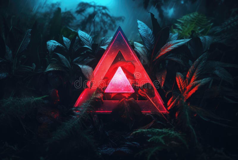 A Neon Triangle in Front of a Green Tropical Environment Stock Image ...