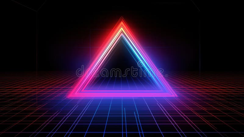 Neon Triangle in Futuristic Grid Environment with Vibrant Colors and ...