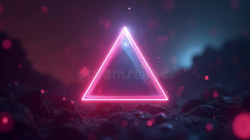 Neon Triangle Geometric Shape Glowing on a Dark Textured Surface with ...