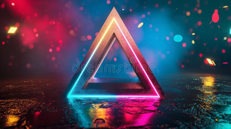 Neon Triangle Glowing on a Wet Surface Stock Illustration ...