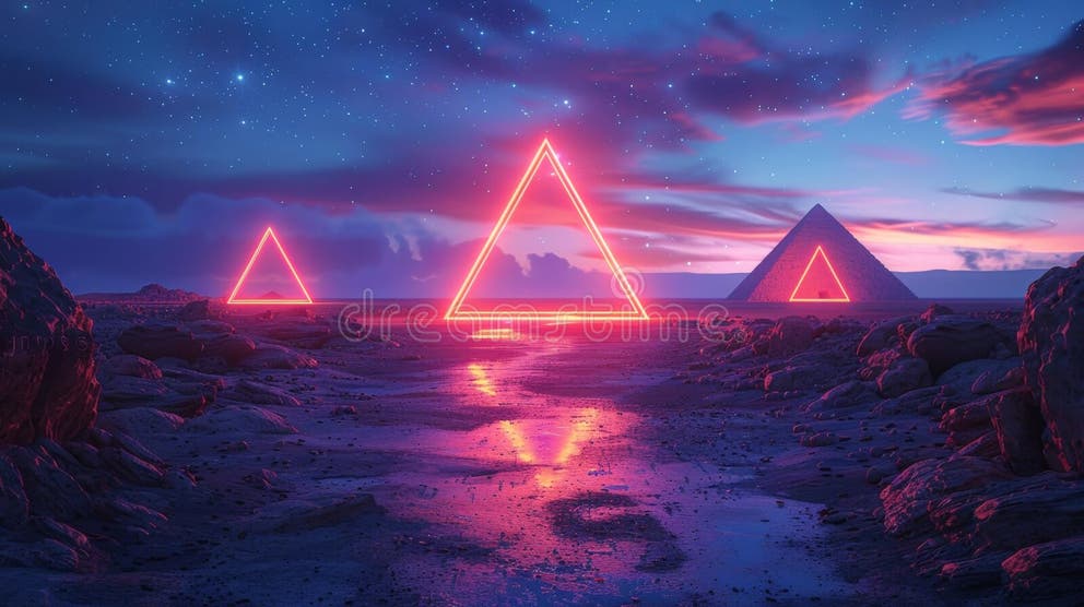 Neon Triangle Landscape at Dusk - Generative Ai Stock Illustration ...