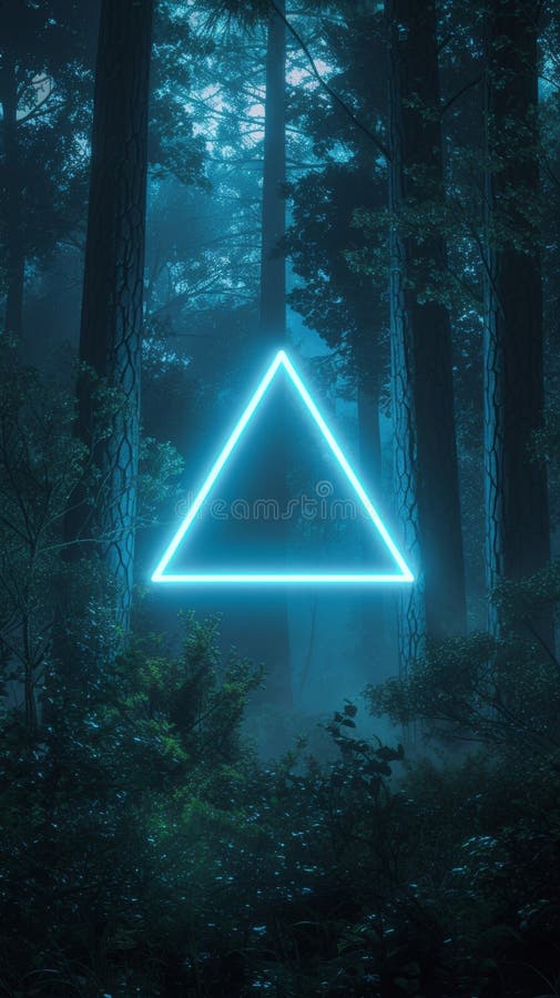 Neon Triangle Levitating in a Foggy Forest at Night Stock Photo - Image ...