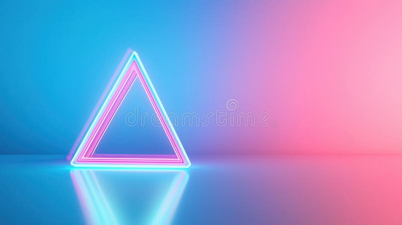 Neon Triangle Light Display, Vibrant Colors, Reflective Surface, Modern ...