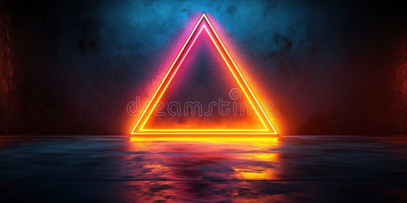 Neon Triangle Light Installation with Vibrant Colors and Reflections on ...