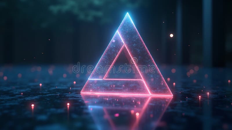 Neon Triangle Reflecting on Surface with Sparkles Stock Illustration ...