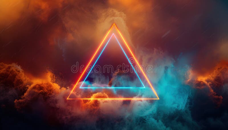 Neon Triangle Shape Glowing Amidst Vibrant Clouds at Twilight Stock ...