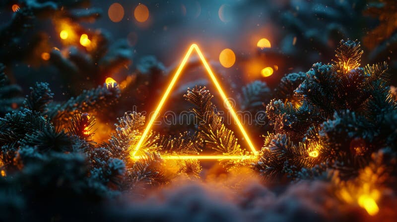 Neon Triangle Sign Atop Pine Tree Stock Image - Image of generative ...