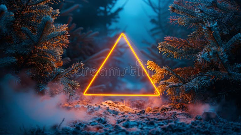 Neon Triangle Sign Atop Pine Tree Stock Photo - Image of whimsical ...