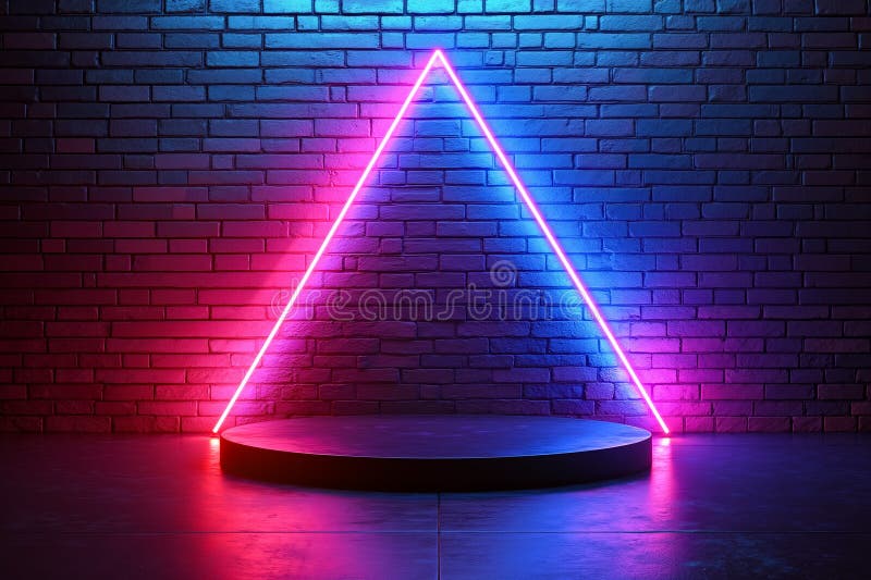 A Neon Triangle on a Stage in Front of a Brick Wall Stock Image - Image ...