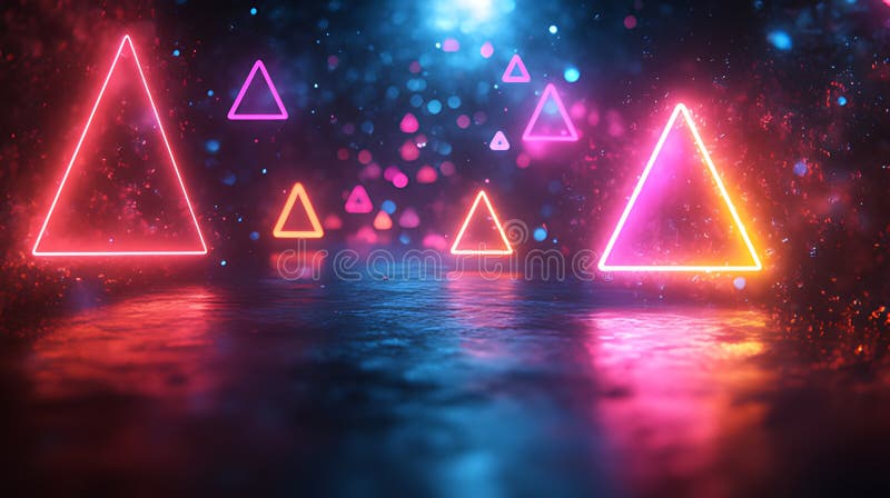 Neon Triangle Stage Glowing Dark Particles Reflective Floor Event ...