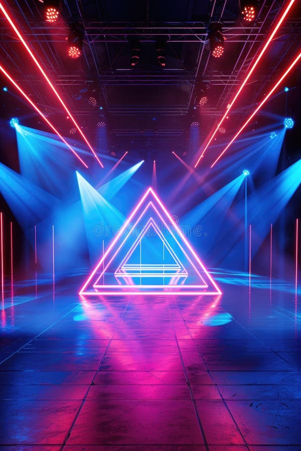 Neon triangle on stage stock photo. Image of live, dark - 383259670