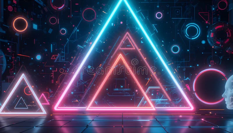 Neon Triangles and Digital Landscape: a Futuristic Scene Stock ...