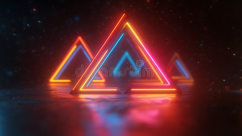 Neon Triangles Glowing Brightly in Dark Space Stock Illustration ...