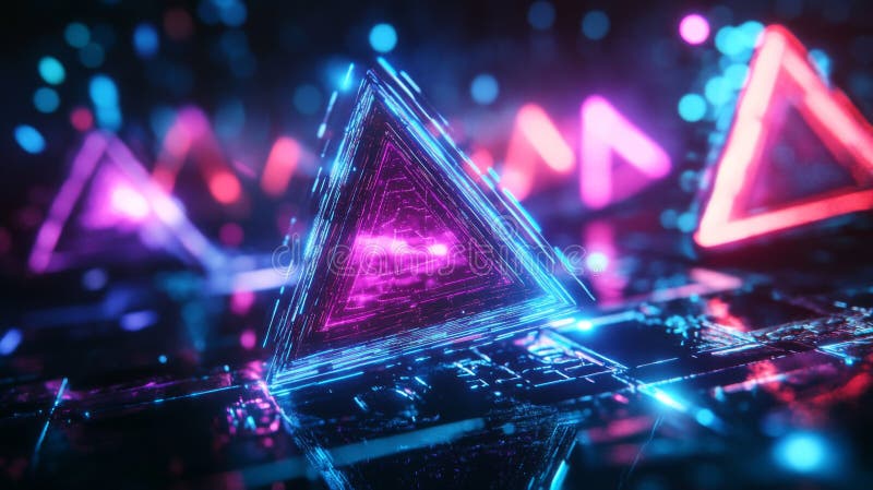 Neon Triangles Illuminate Futuristic Digital Pyramid Stock Photo - Image of digital, bright ...