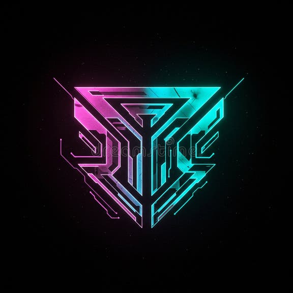 A Neon, Triangular Geometric Design Featuring Sharp Angles and Circuit ...