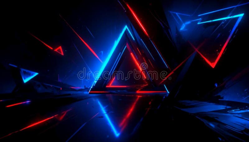 Neon Triangular Shapes in a Dark Futuristic Environment with Glowing ...