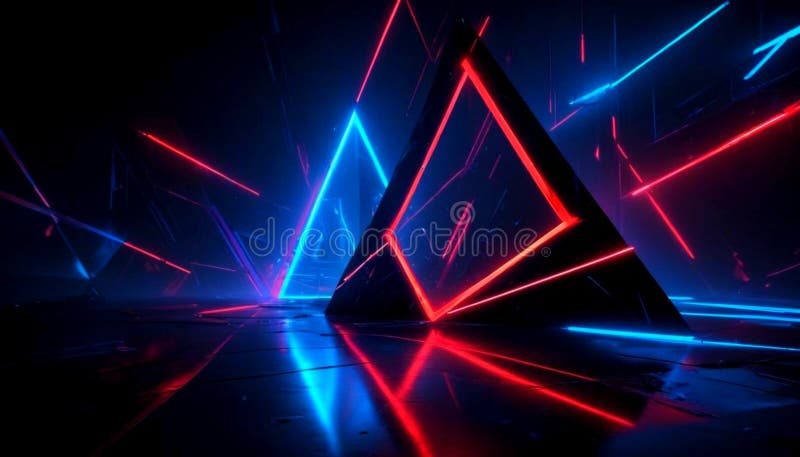 Neon Triangular Shapes in a Dark Futuristic Environment with Glowing ...