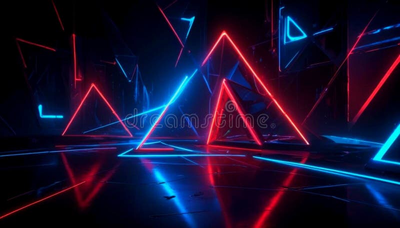 Neon Triangular Shapes in a Dark Futuristic Environment with Glowing ...