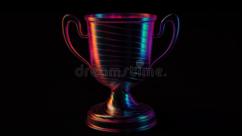 Neon Trophy Cup, Isolated on Black Ground in 8K Created with Generative ...
