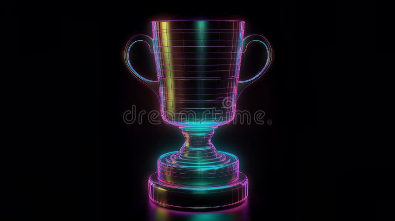 Neon Trophy Cup, Isolated on Black Ground in 8K Created with Generative ...