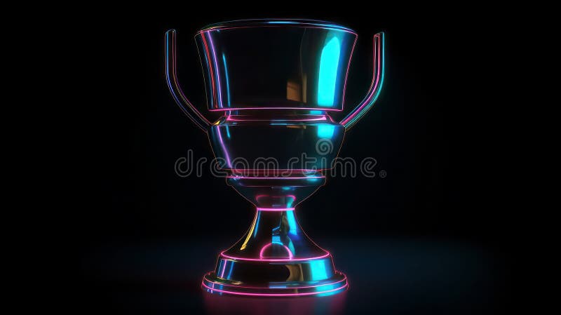 Neon Trophy Cup, Isolated on Black Ground in 8K Created with Generative ...