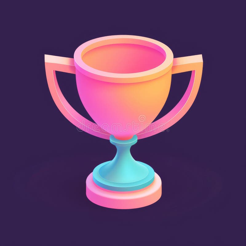 Neon Trophy Icon with 3D Rendering UI Ux Interface. Dark Glowing Symbol ...
