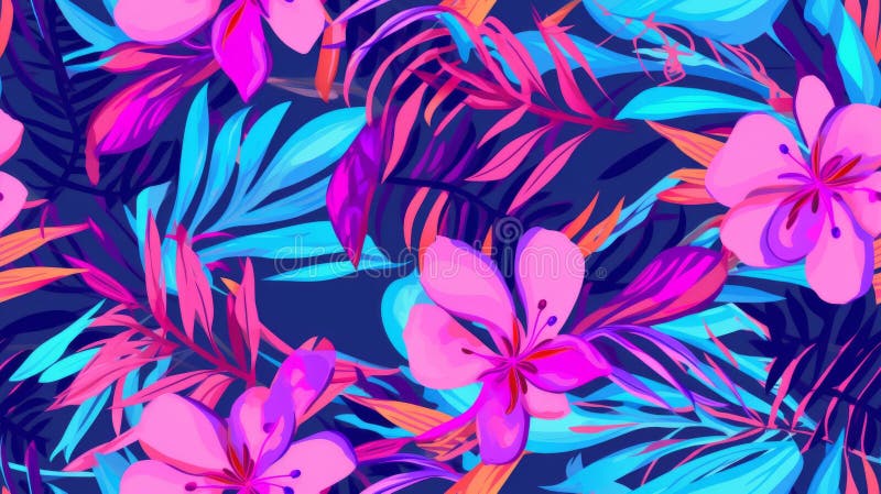 Neon Tropic Floral Seamless Pattern on Pink Background. Floral Neon for ...