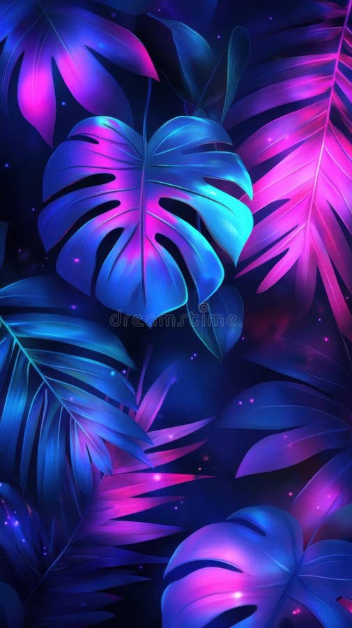 Neon Tropical Leaves Wallpaper Stock Illustration - Illustration of ...