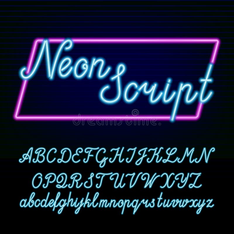Neon Tube Alphabet Font. Hand Drawn Script Type Letters and Numbers on ...