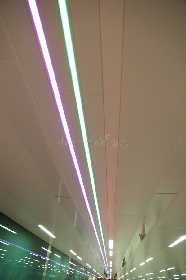 Neon Tube Lights in Train Station Stock Photo - Image of train, station ...