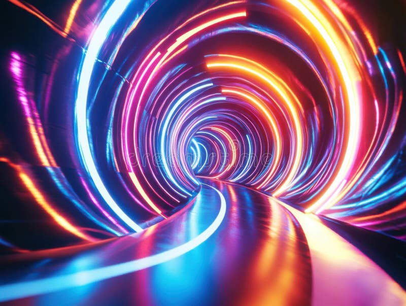 Neon Tunnel, Abstract Colorful Lights, Glowing Circles, Spiral Path ...