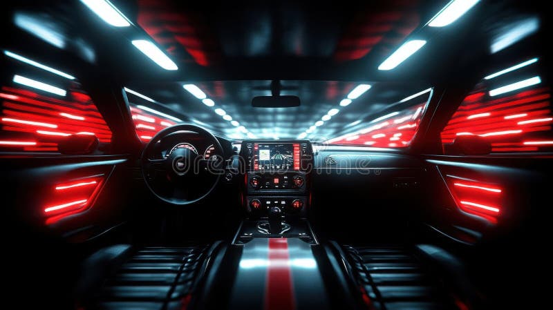 Neon Tunnel Drive, Futuristic Car Interior Stock Image - Image of ...