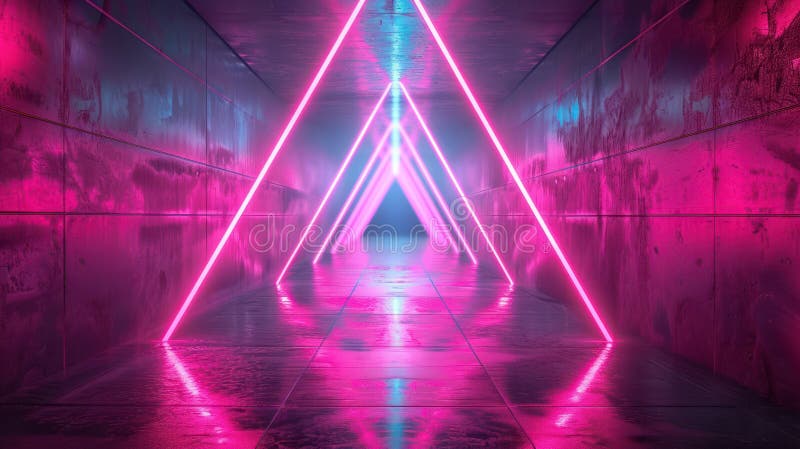 Neon Tunnel: Glowing Triangles in Sepia Colors - Abstract Background ...