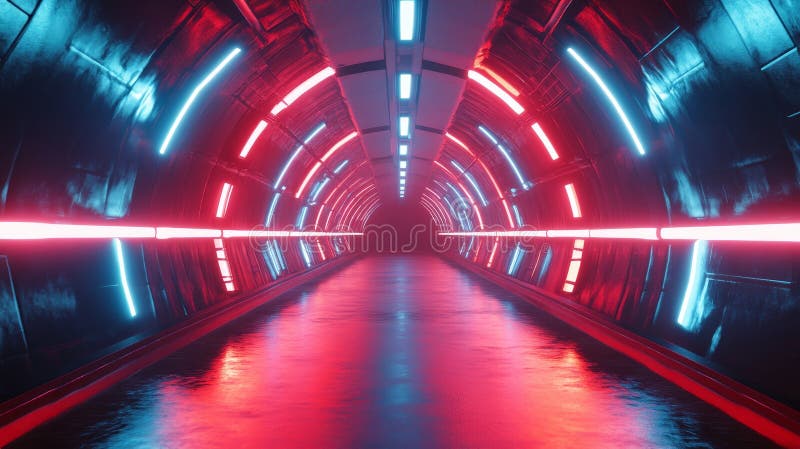 Neon Tunnel - Red and Blue Lights - 3D Rendered Perspective Stock ...