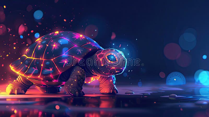 A Neon Turtle with Glowing Patterns in a Mesmerizing Underwater Scene ...