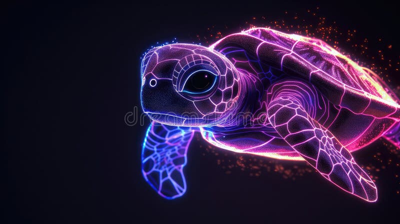 Neon Turtle with a Vibrant Shell and Starry Particles. Stock Photo ...