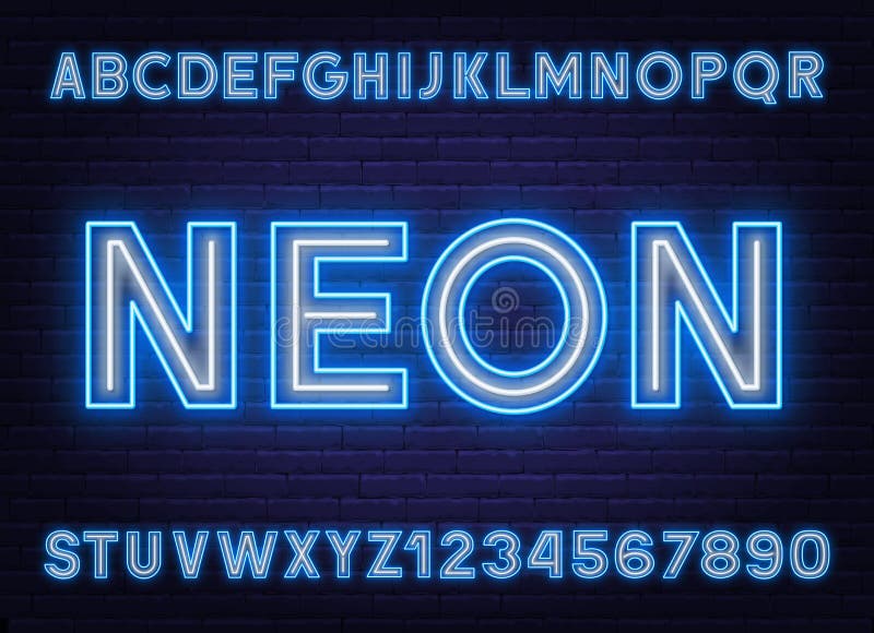 Neon Two Tone Font Blue White. Stock Vector - Illustration of ...