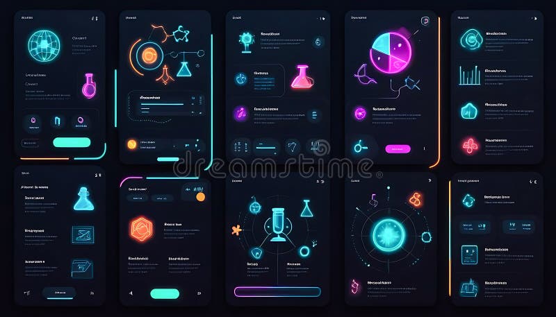 Neon UI Kit: Sci-Fi App Design Stock Illustration - Illustration of ...