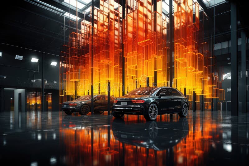 Neon-Lit Underground Stage with Geometric Ceiling Stock Image - Image ...