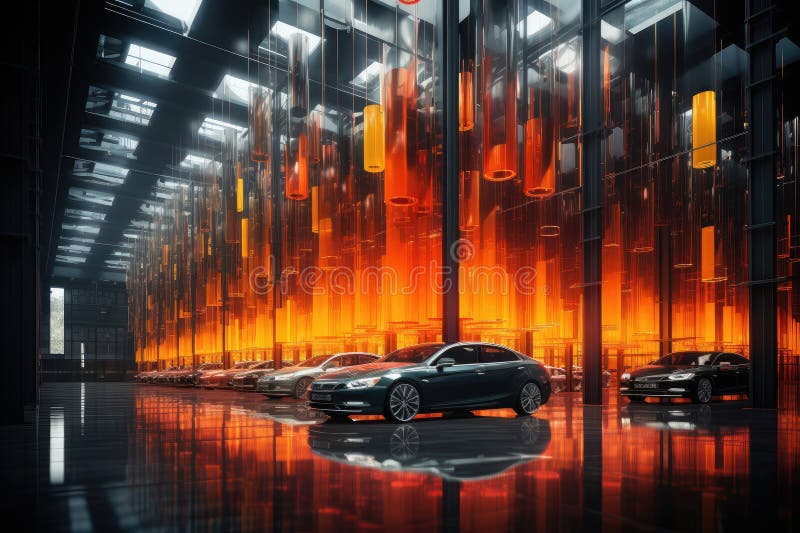 Neon-Lit Underground Stage with Geometric Ceiling Stock Image - Image ...