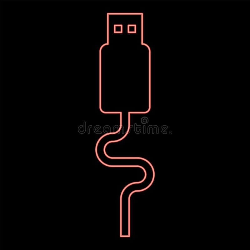 Neon USB Cable Connector Type a Data Red Color Vector Illustration ...