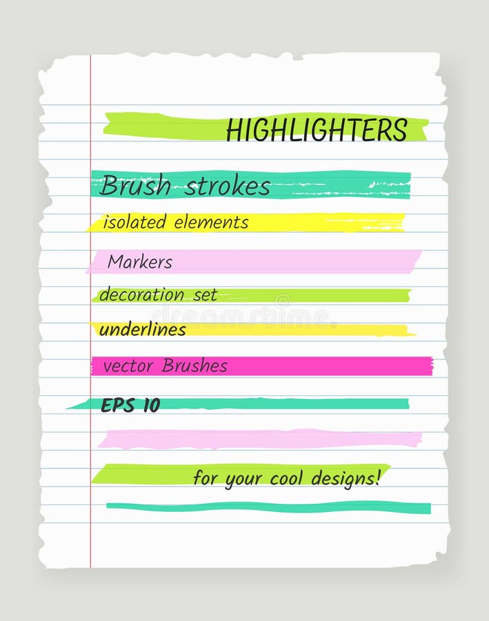 Neon Various Highlight Brush Strokes Set. Isolated Elements. Stock ...